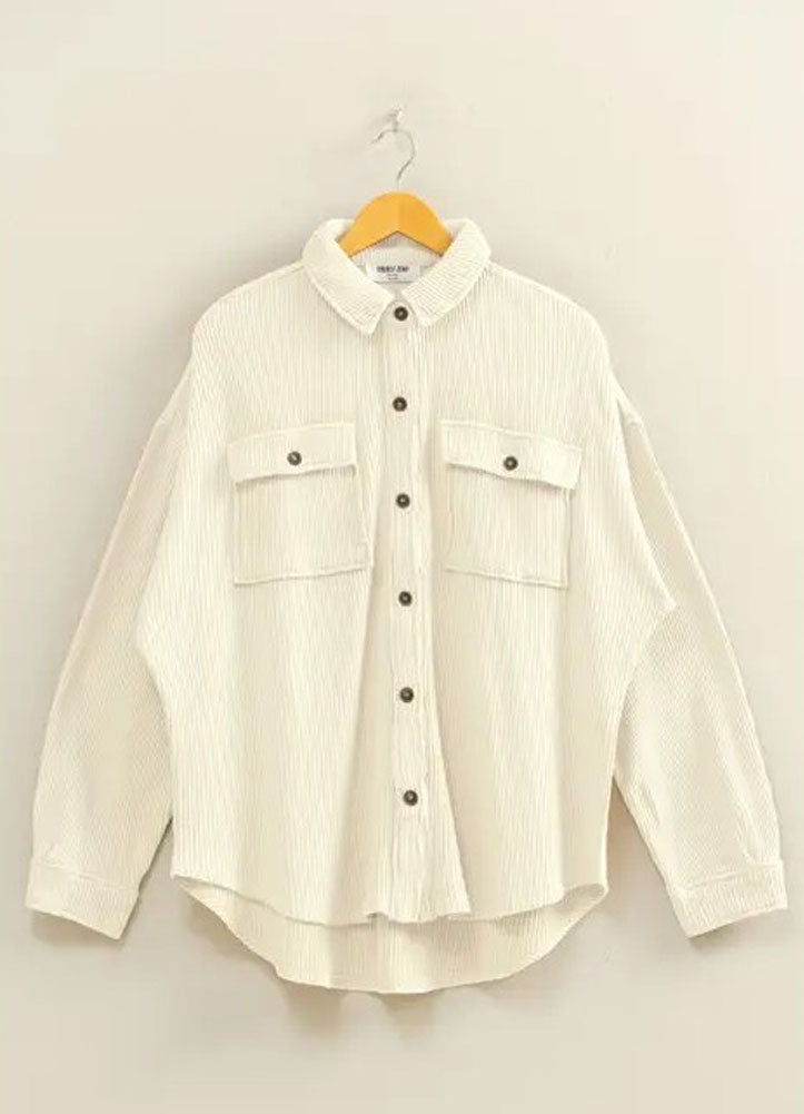 Oversized Mineral Wash Waffle Shacket in Cream by Hyfve – Martin's